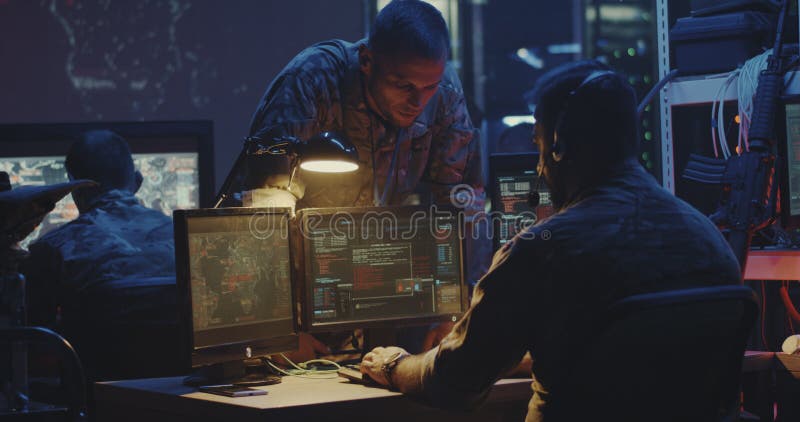 Soldier Working on a Computer Stock Photo - Image of surveillance ...