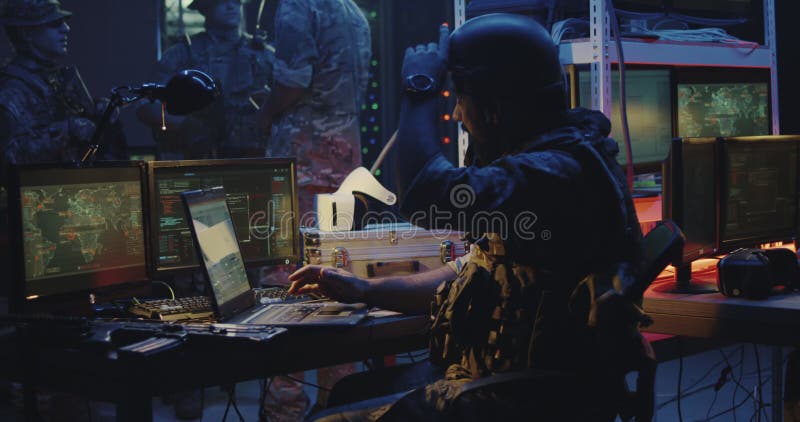 Soldier Working on a Laptop Stock Video - Video of soldiers ...