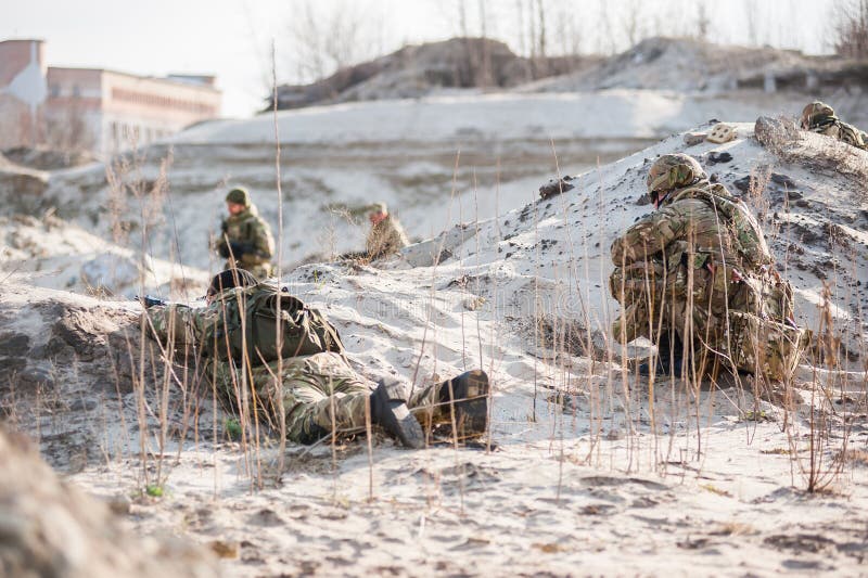 Soldiers in an Ambush Aiming at the Enemy Stock Image - Image of action ...
