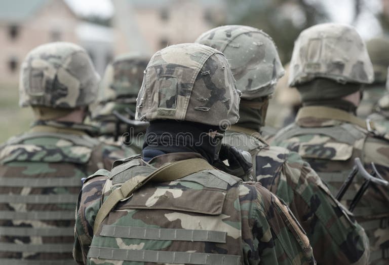 Soldiers with Assault Rifles from the Back Stock Image - Image of ...