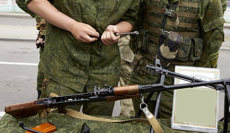 The Soldiers are Considering Russian Made Weapons Stock Photo - Image ...