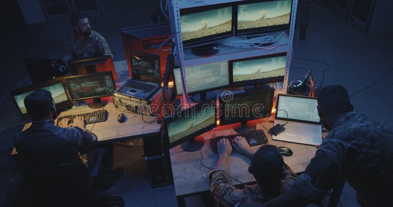 Soldiers Controlling Rocket Strike on Computer Stock Photo - Image of ...