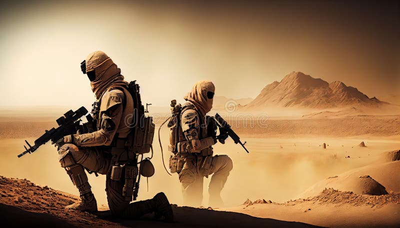 Soldiers in the Desert at Sunset. Generative AI Stock Photo - Image of ...
