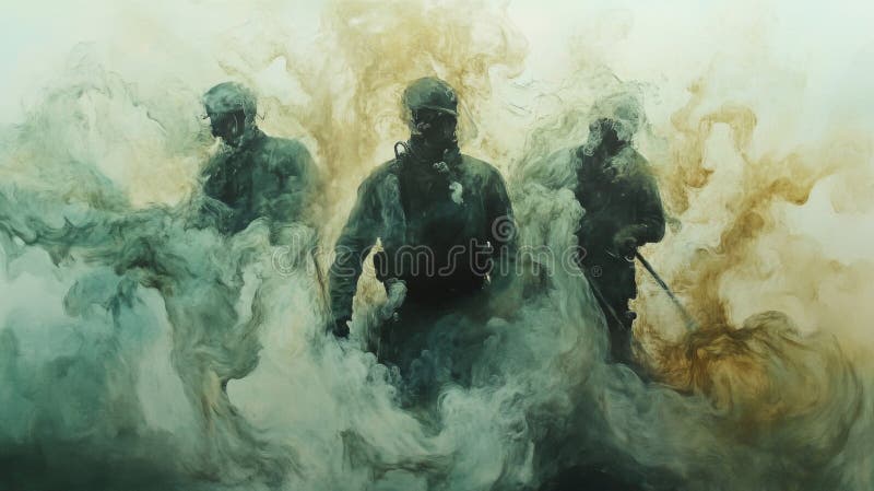 Soldiers Emerging from Smoke during a War Battle Stock Illustration ...