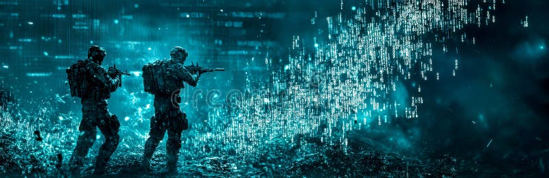 Soldiers Fighting Against Binary Code in Digital World Stock Image ...