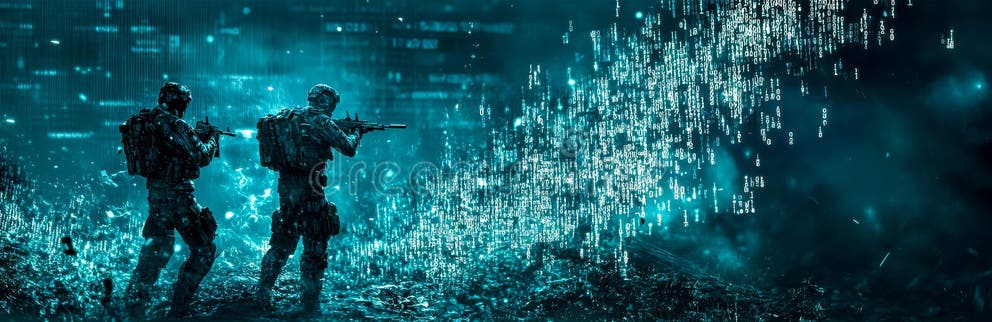 Soldiers Fighting Against Binary Code in Digital World Stock Image ...
