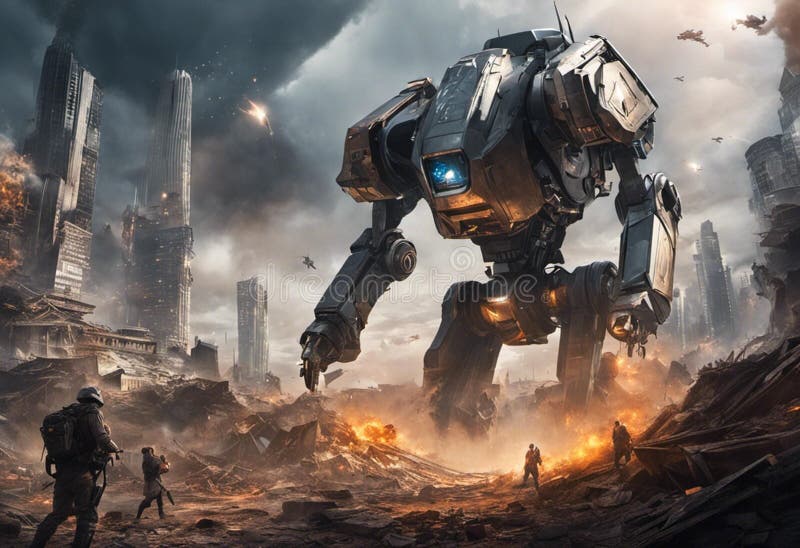 Soldiers Fighting with Robots in the War, AI-generated. Stock ...