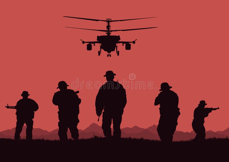The Soldiers Going To Attack and Helicopters. Stock Vector ...