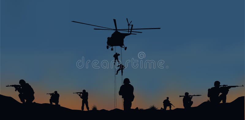 The Soldiers Going To Attack and Helicopters. Stock Vector ...