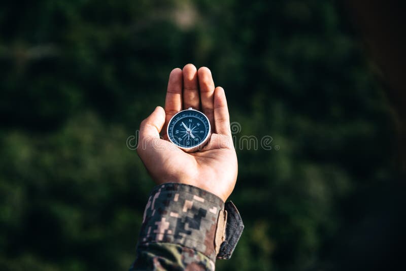 Soldiers Holding Compass for Determines the Location Stock Image ...