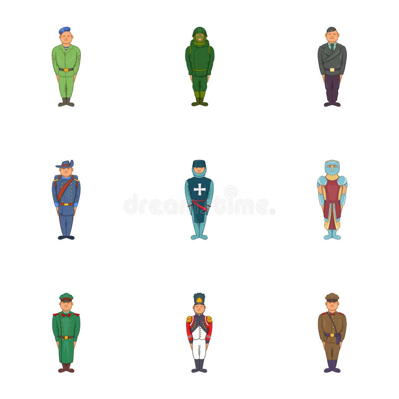 Soldiers Icons Set, Cartoon Style Stock Vector - Illustration of ...