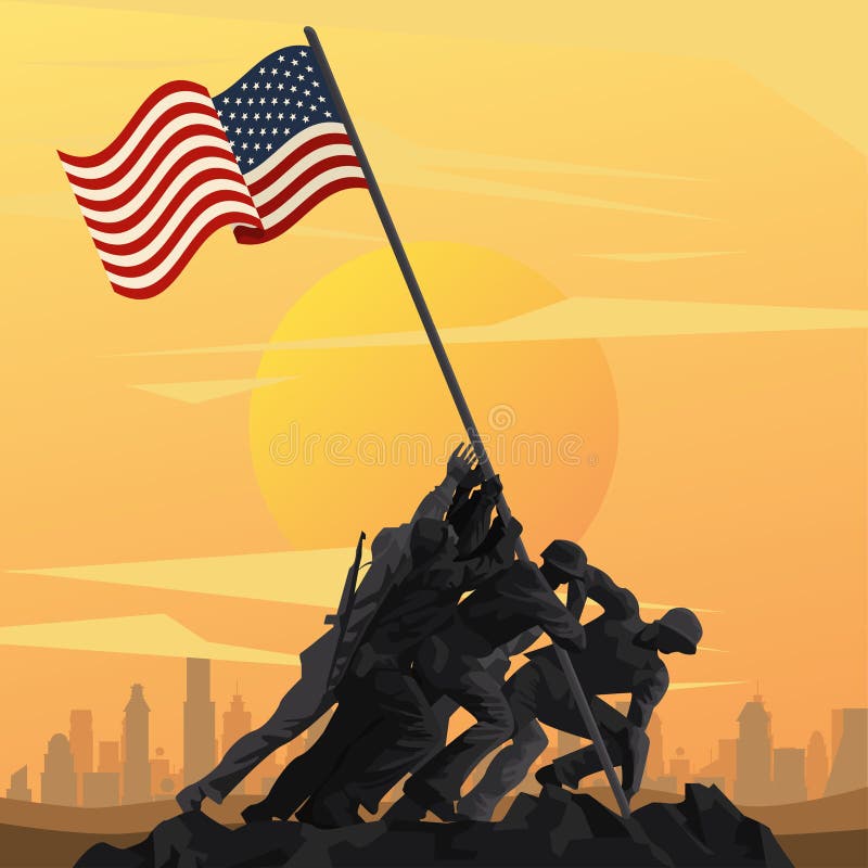 Soldiers Lifting Flag in Pole in Sunset Scene Editorial Photography ...