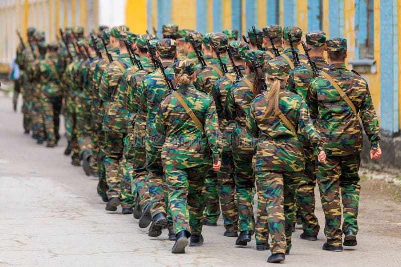 The Soldiers are Marching. Background with Selective Focus and Copy ...