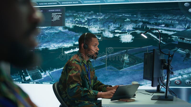 Soldiers Modern Command Center Analyze Live Data Cctv Radar Sources ...