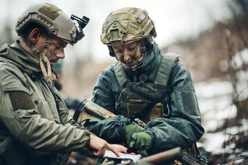 Soldiers on the Outdoor of Looking at the Map Stock Image - Image of ...