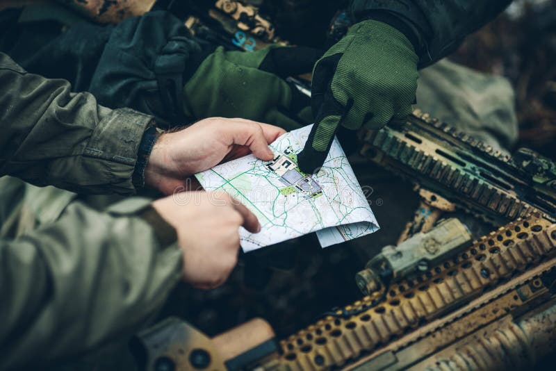 Soldiers on the Outdoor of Looking at the Map Stock Photo - Image of ...