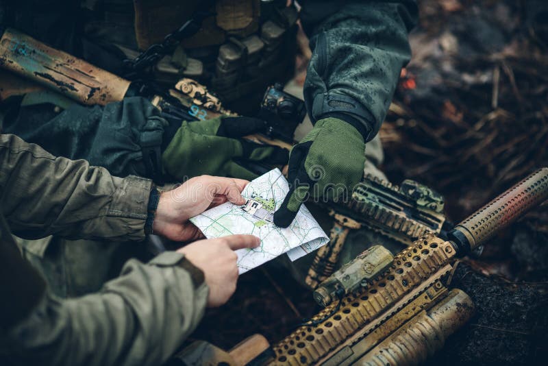 Soldiers on the Outdoor of Looking at the Map Stock Image - Image of ...