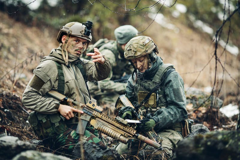 Soldiers on the Outdoor of Looking at the Map Stock Photo - Image of ...
