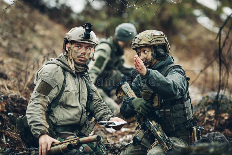 Soldiers on the Outdoor of Looking at the Map Stock Photo - Image of ...