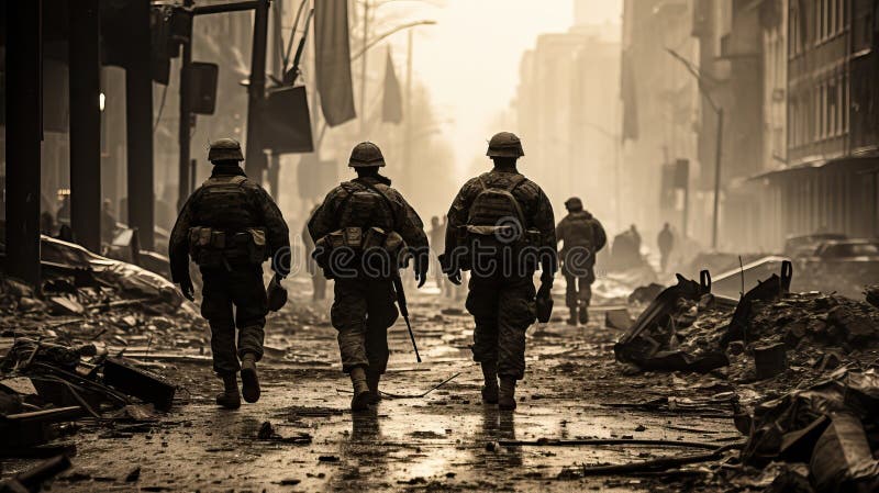 Soldiers Patrolling Around the Building Stock Illustration ...