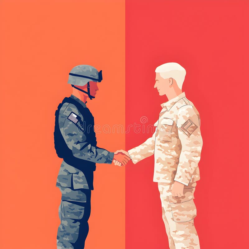 Soldiers Shaking Hands in Peaceful Unity Stock Illustration ...