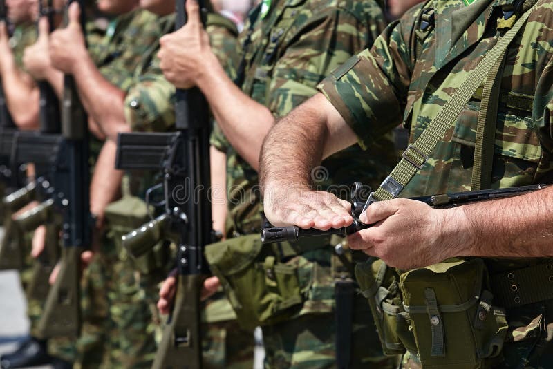 Soldiers Stand in Row. Gun in Hand Stock Image - Image of boots ...