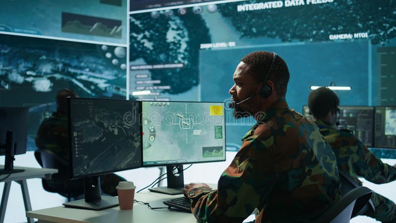 Soldiers in State of the Art Military Control Room Collaborate on Data ...