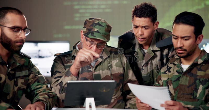 Soldiers, Tablet and Team with People for Strategy in Control Room ...