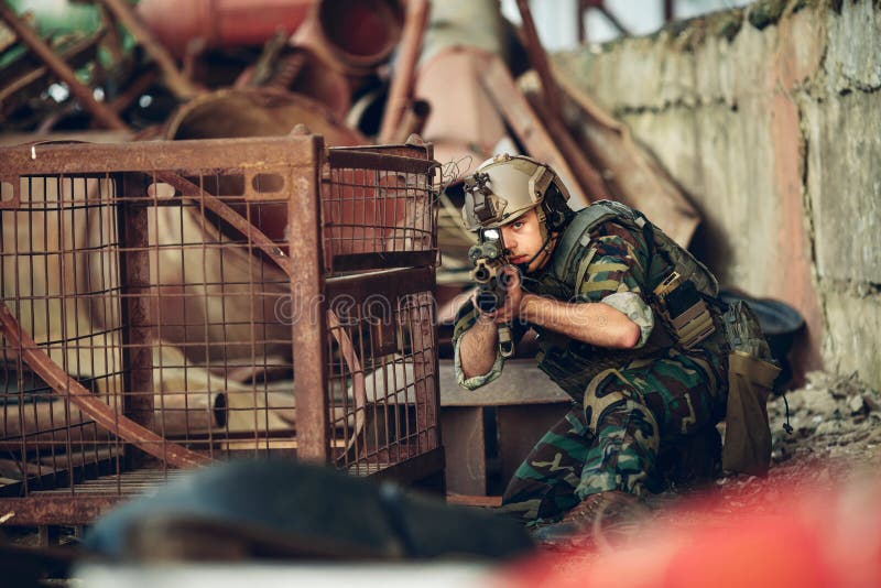 Soldiers To Aim and Shoot at a Target Stock Photo - Image of commando ...