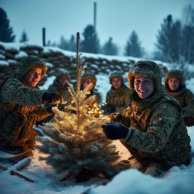 Soldiers in the Trenches Decorate a Christmas Tree Editorial Image ...