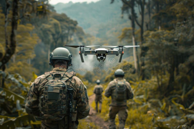 Soldiers Using Drone in Military Operation. Generative AI. Stock ...