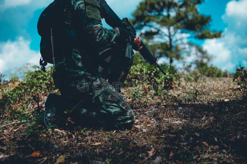 Soldiers are Using the Radio. and Use the Map for Communication Stock ...
