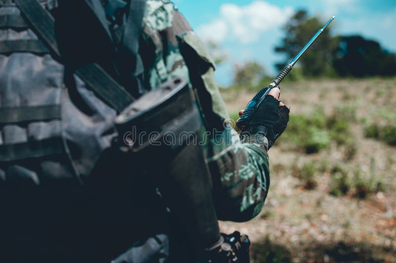 Soldiers are Using the Radio. and Use the Map for Communication Stock ...