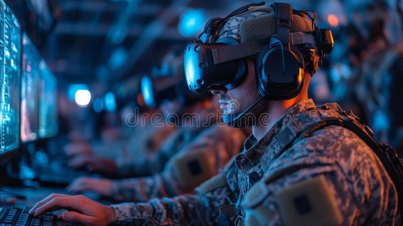Military Personnel Engaged in Virtual Reality Training Exercises at a ...
