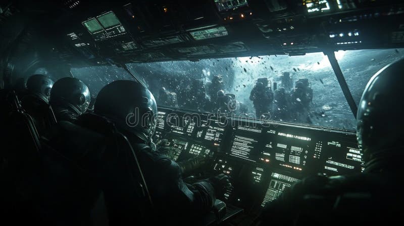 Soldiers Viewed from Inside a Stormy Night Aircraft Cockpit Stock ...