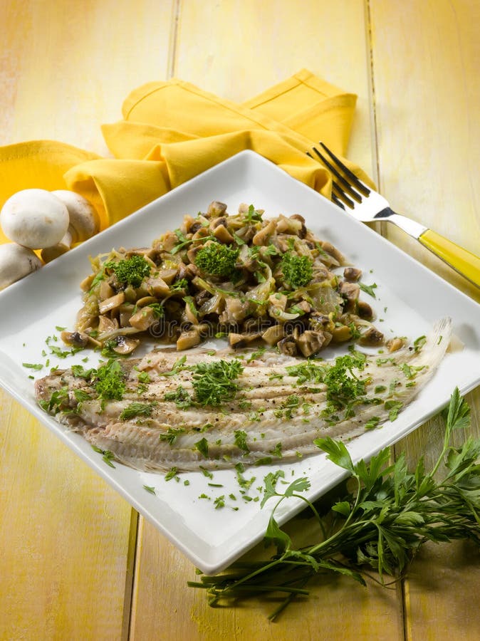 Sole fish with mushroom stock image. Image of fresh - 108328615