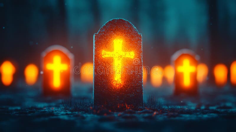 A Solemn Cross Marking a Restful Grave in an Open Cemetery Surrounded ...
