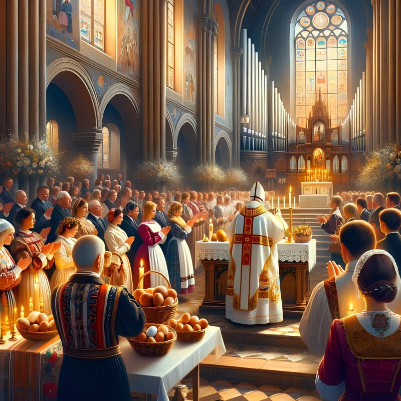 Solemn Easter Service in a Catholic Church Stock Illustration ...