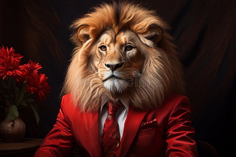 Solemn and Majestic Lion in a Red Suit Stock Illustration ...
