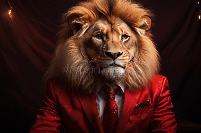 Solemn and Majestic Lion in a Red Suit Stock Illustration ...