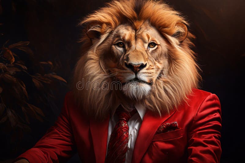 Solemn and Majestic Lion in a Red Suit Stock Illustration ...