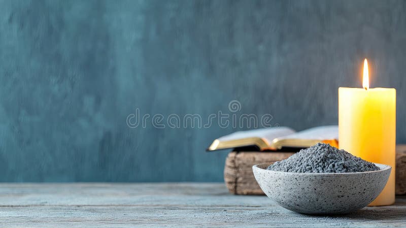 Ash Wednesday Still Life with Bible, Candle, and Ashes Stock Image ...