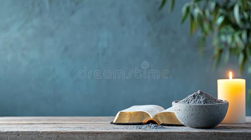 Ash Wednesday Still Life with Bible, Candle, and Ashes Stock Image ...