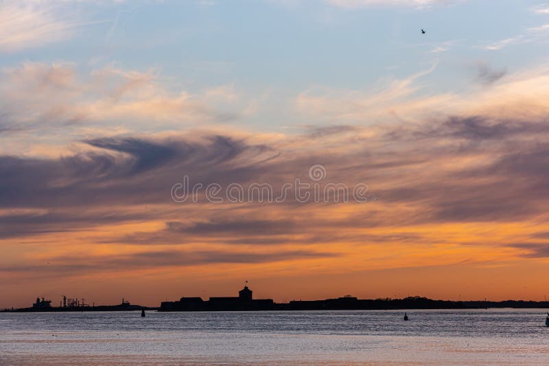 Solhouette of an Old Coastal Fort at Sunset Stock Image - Image of ...