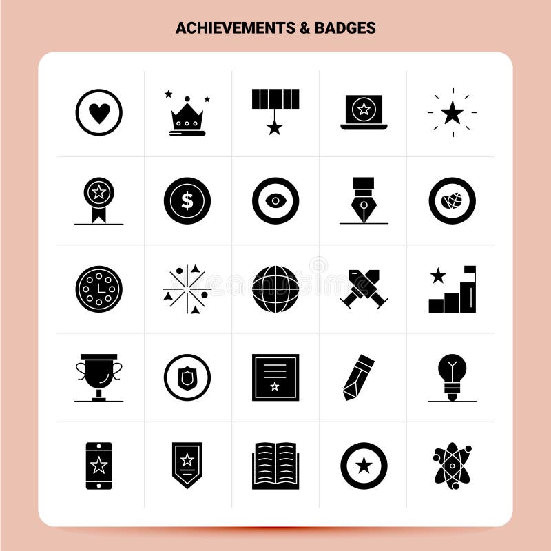 Solid 25 Achievements & Badges Icon Set. Vector Glyph Style Design ...