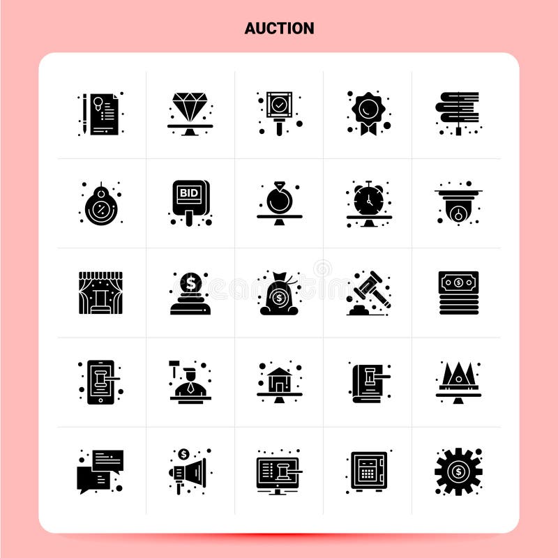 Solid 25 Auction Icon Set. Vector Glyph Style Design Black Icons Set ...