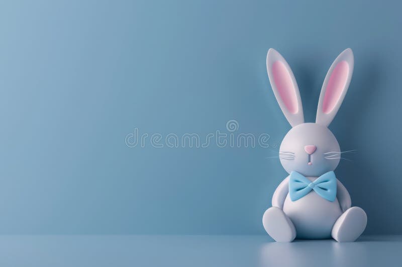 Solid Background with 3D Easter Bunny in Pastel Blue Colors Stock ...