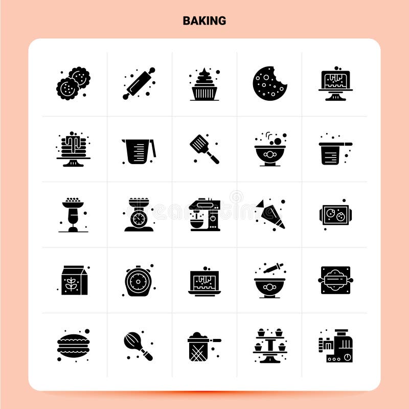 Solid 25 Baking Icon Set. Vector Glyph Style Design Black Icons Set ...