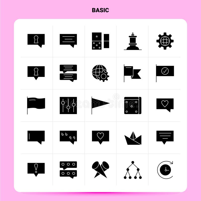 Solid 25 Basic Icon Set. Vector Glyph Style Design Black Icons Set ...