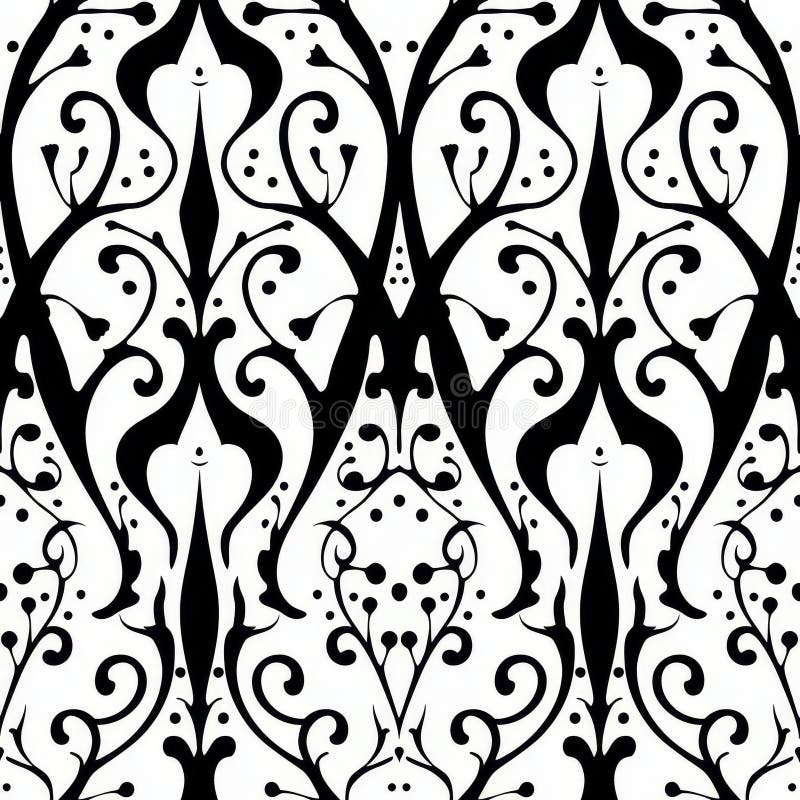 Solid Black Abstract Floral Stencil Seamless Pattern on a Crisp White ...